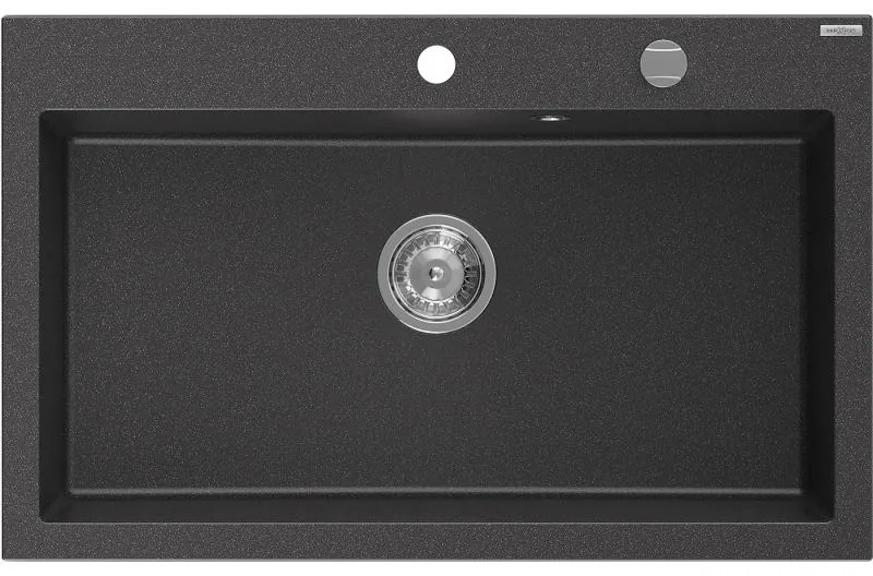 Mexen Elix granitový dřez 1-komorový 800 x 500 mm, černý s tečkami, sifon chrom - 6527801005-76