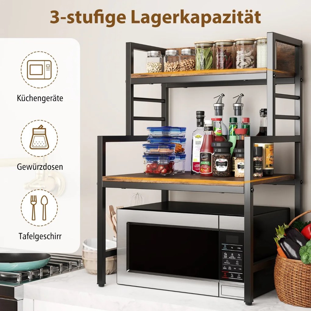 Costway 3-vrstvá polička do mikrovlnky Stojan na mikrovlnku se 2 otevřenými