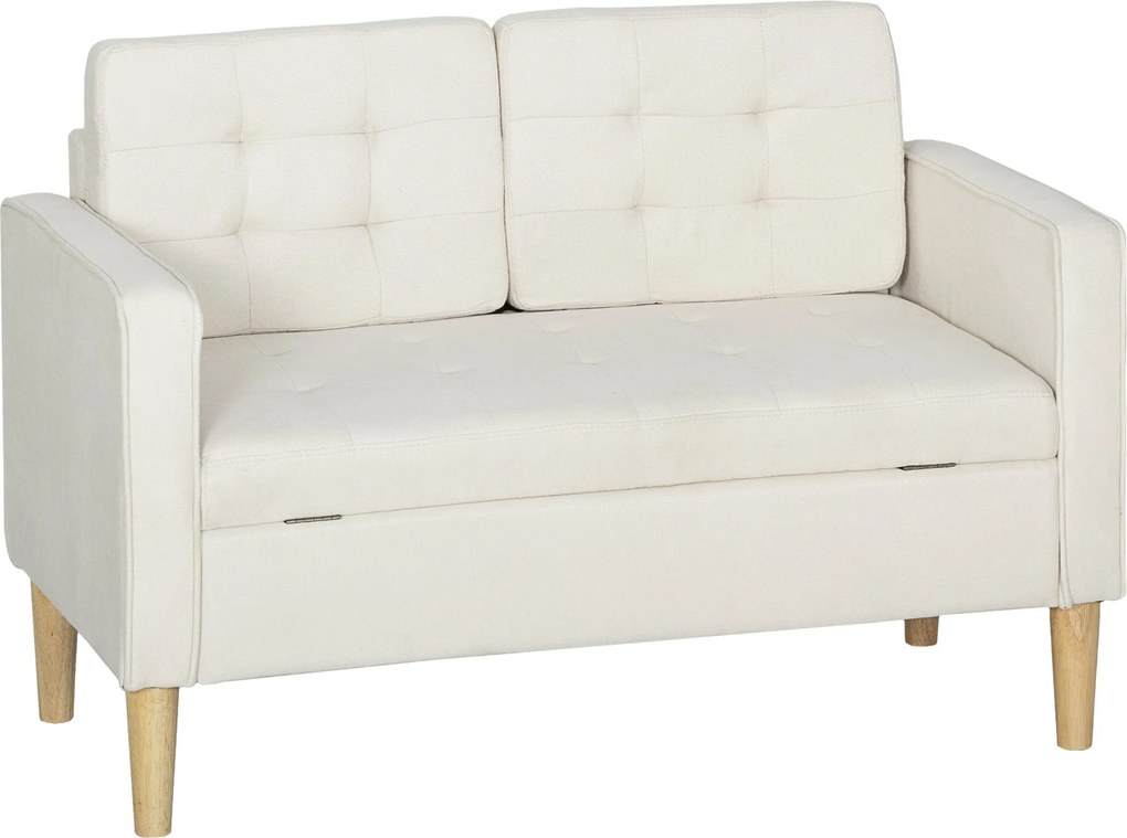 HOMCOM dvoumístná úložná pohovka, sametový vzhled, nohy z kaučukovníku, knoflíkové prošívání — 117 × 62 × 78 cm | Aosom