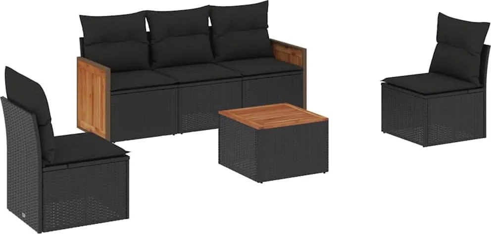 6dílná zahradní sedací souprava s poduškami černá polyratan 3227532