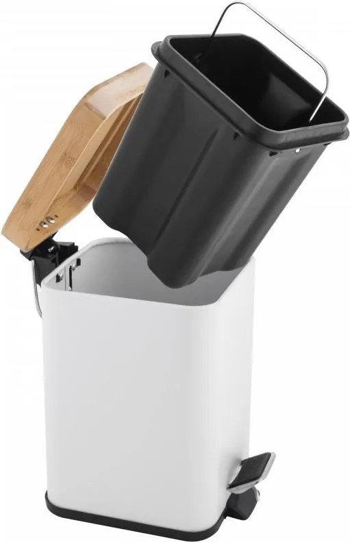 Erga Sido, čtvercový odpadkový koš 3l na postavení, bílá matná-přírodní hnědá, ERG-YKA-CH.SIDO-WHT