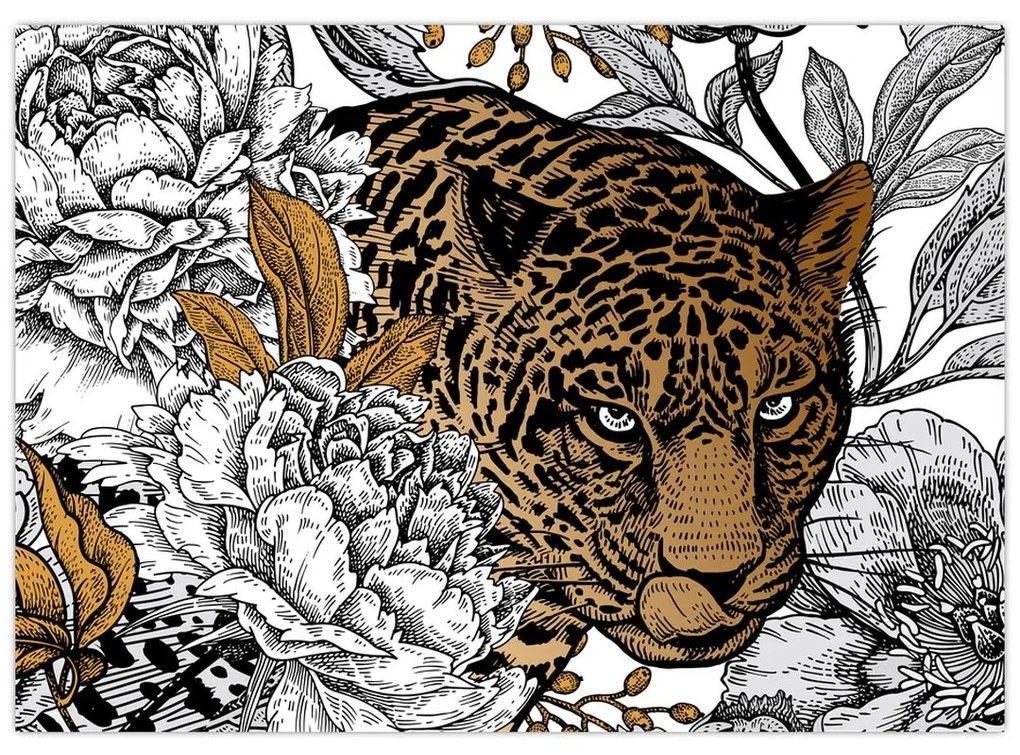 Obraz - Leopard mezi květy (70x50 cm)