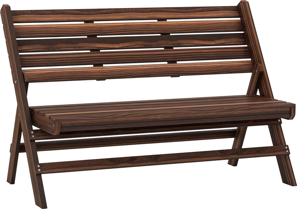 Outsunny zahradní lavička, 2-místná dřevěná lavička s opěradlem, parková lavička, unese až 250 kg, pro zahradu, balkon, uhlíkový, 122 x 63 x 83 cm | A