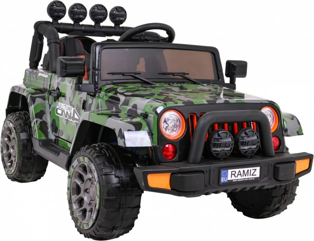 Ramiz Dětské terénní auto Full Time 4WD maskáčové na dálkové ovládání + pohon 4x4 + LED audio + úložný prostor