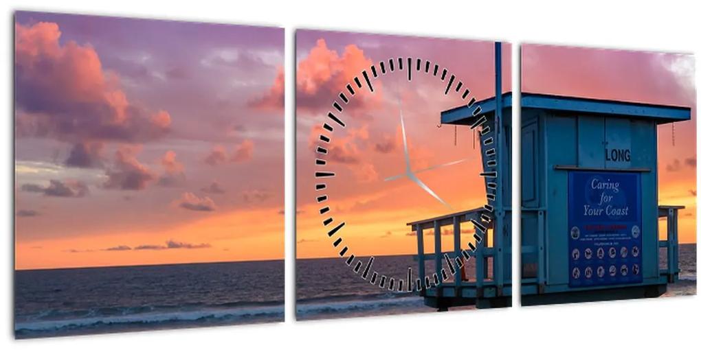 Obraz z pláže Santa Monica (s hodinami) (90x30 cm)