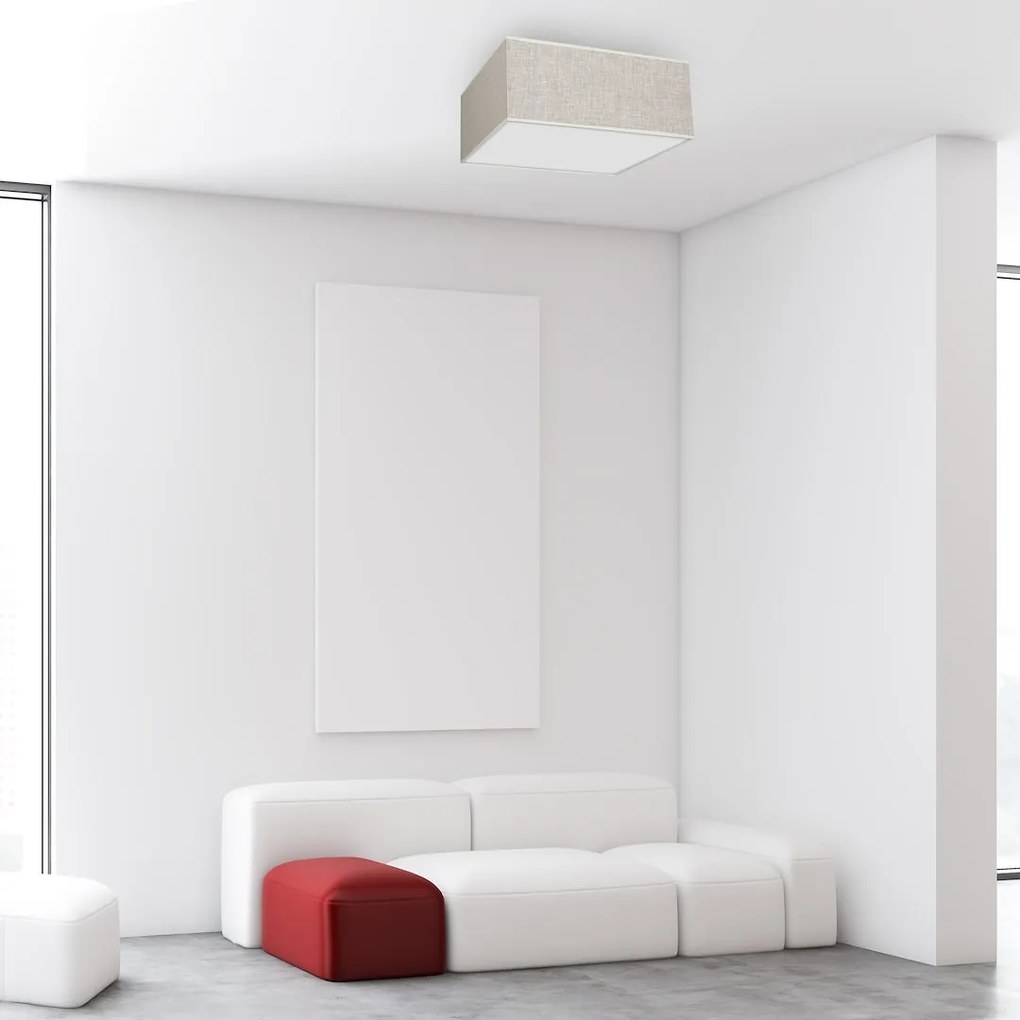 Stropní svítidlo Lino Square, 1x lněné stínítko, (bílé plexisklo), (40cm)