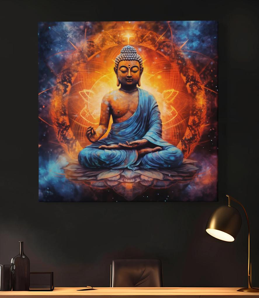 Obraz na plátně - Vesmírný buddha ohnivý kruh FeelHappy.cz Velikost obrazu: 100 x 100 cm