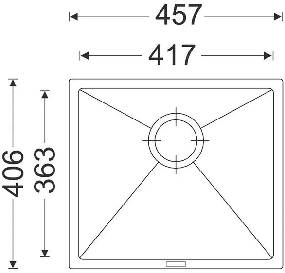 Sinks Frame 457 Granitový dřez bez odkapu, 45,7x40,6cm, granblack, ACRFR45740630