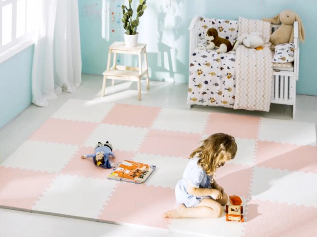 Ricokids pěnová podložka puzzle 60x60 cm 4 ks broskvová a bílá pro děti