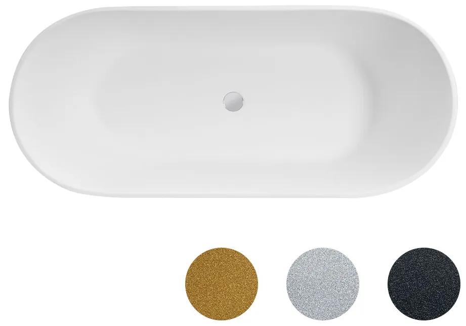 Besco Volně stojící vana z litého mramoru Moya Glam 170x70 Barva: Bílá/stříbrná, Rozměry (cm): 169x69,6, Typ a barva výpustě: Click-Clack standard, chrom