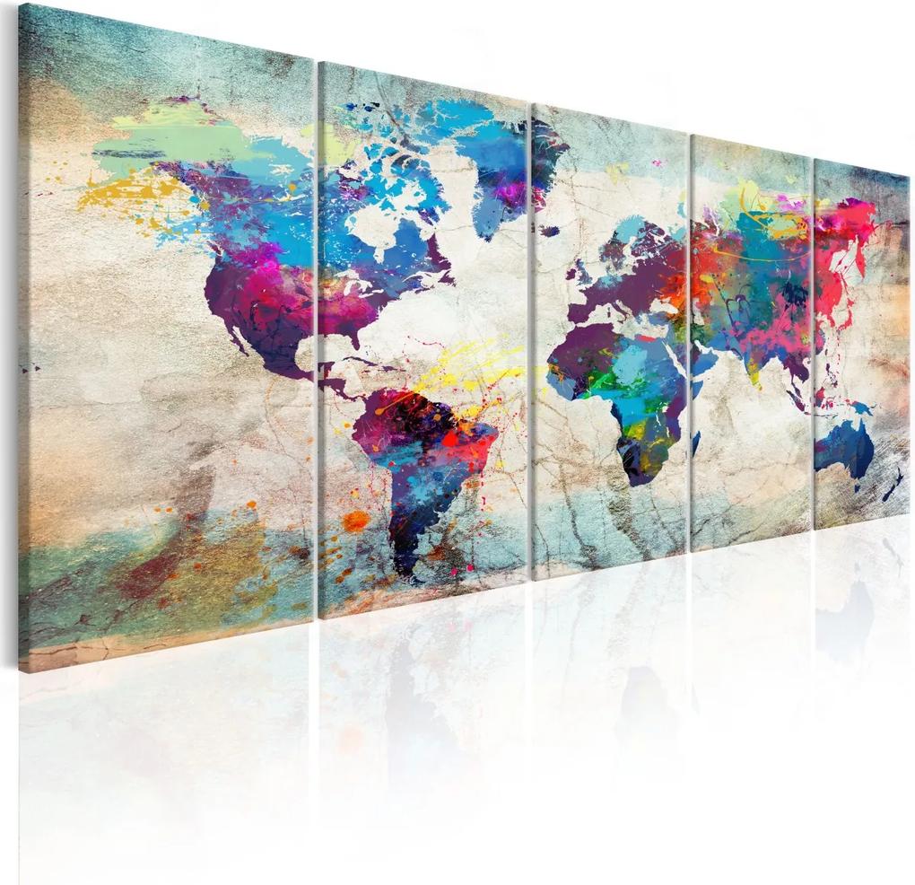Vícedílný obraz - barevná mapa světa (150x60 cm) - Murando DeLuxe