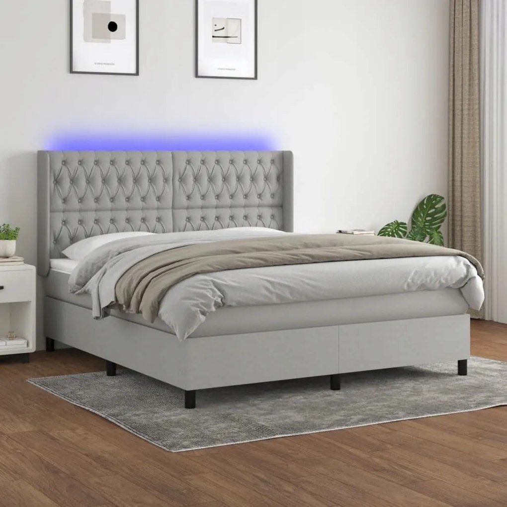 Box Spring Postel S Matrací A Led Textil Světle Šedá Prošívaný design 180