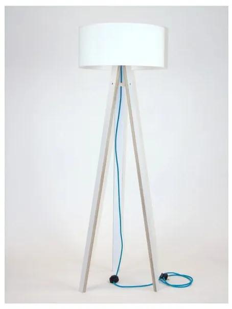 Bílá stojací lampa s bílým stínítkem a tyrkysovým kabelem Ragaba Wanda