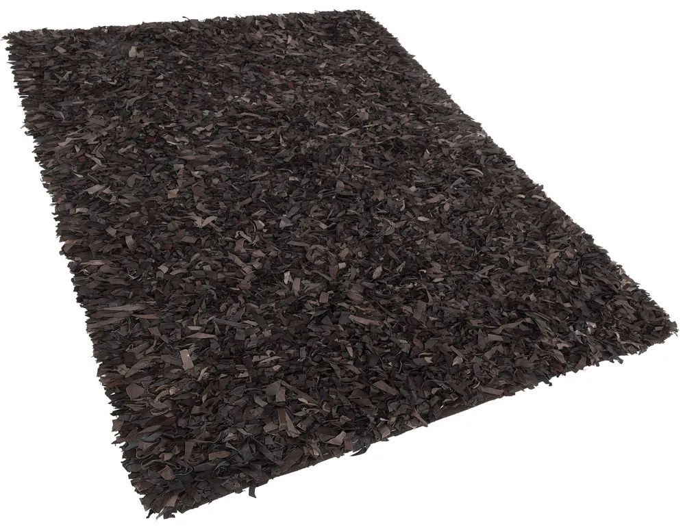 Hnědý shaggy kožený koberec 160x230 cm - MUT