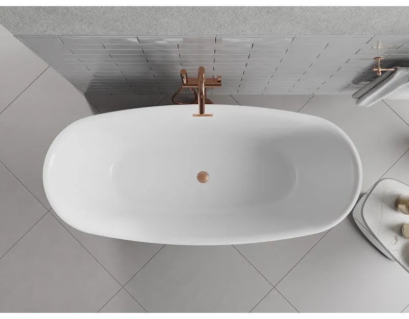 Mexen Luvo Slim, volně stojící vana 170 × 75 cm, bílá lesklá, grafitový přepad, 52801707500-66