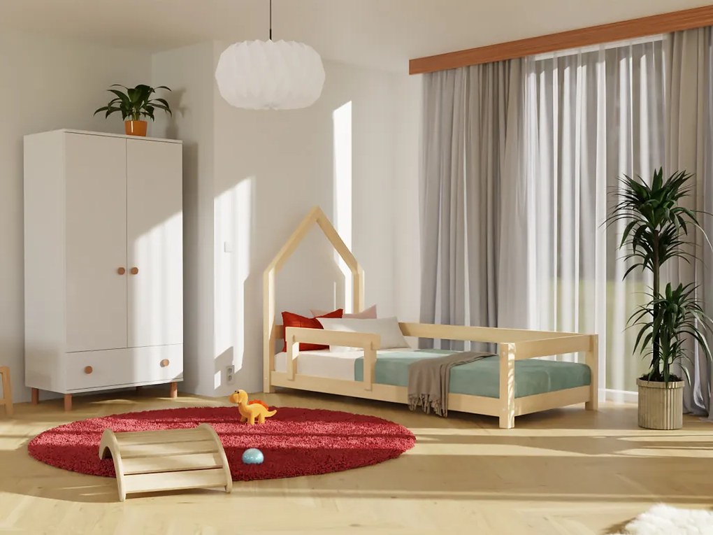 Benlemi Dětská postel domeček POPPI s bočnicí Zvolte barvu: Béžová, Zvolte rozměr: 120x200 cm, Zvolte stranu: Vlevo