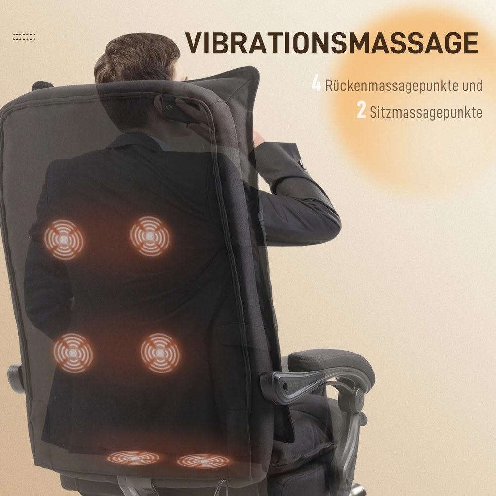 Masážní kancelářská židle Vinsetto s výsuvnou podnožkou, ergonomická kancelářská židle, výškově nastavitelná, černá