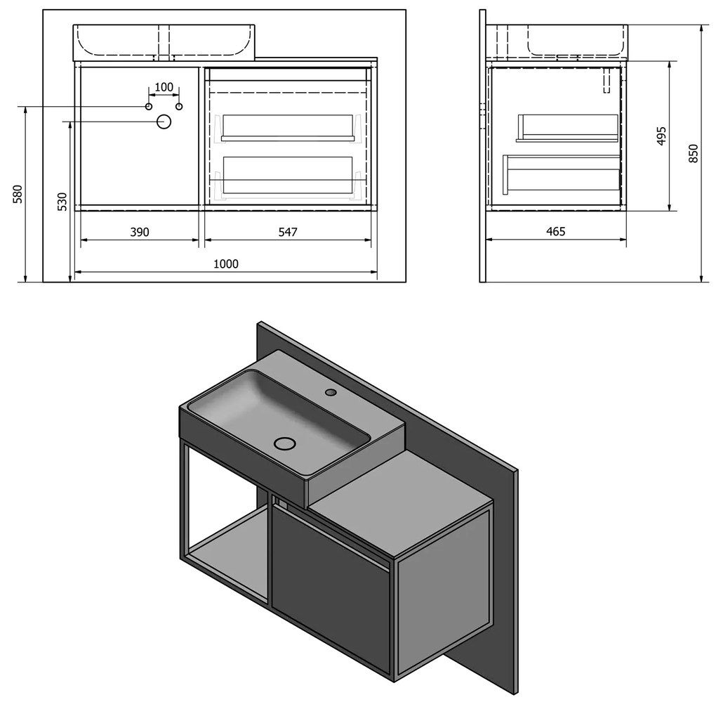 Sapho SKARA umyvadlová skříňka 100x49,5x46,5cm, černá mat/bílá mat - CG004-3131