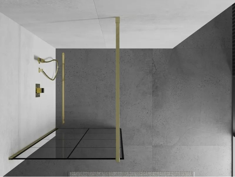 Mexen Kioto, sprchová zástěna Walk-In 90 x 200 cm, 8mm čiré sklo černý vzor, ​​zlatý matný profil, 800-090-101-55-77