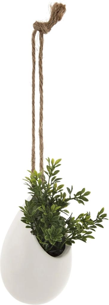 Umělá rostlina v dekorativním hrnci, visící na provázku, 13 cm