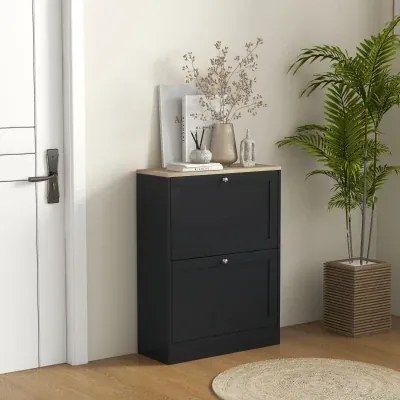 HOMCOM botník na 12 párů bot, předsíňový nábytek se 2 sklápěcími přihrádkami a nastavitelnými policemi, 60 x 23,5 x 80 cm, černá