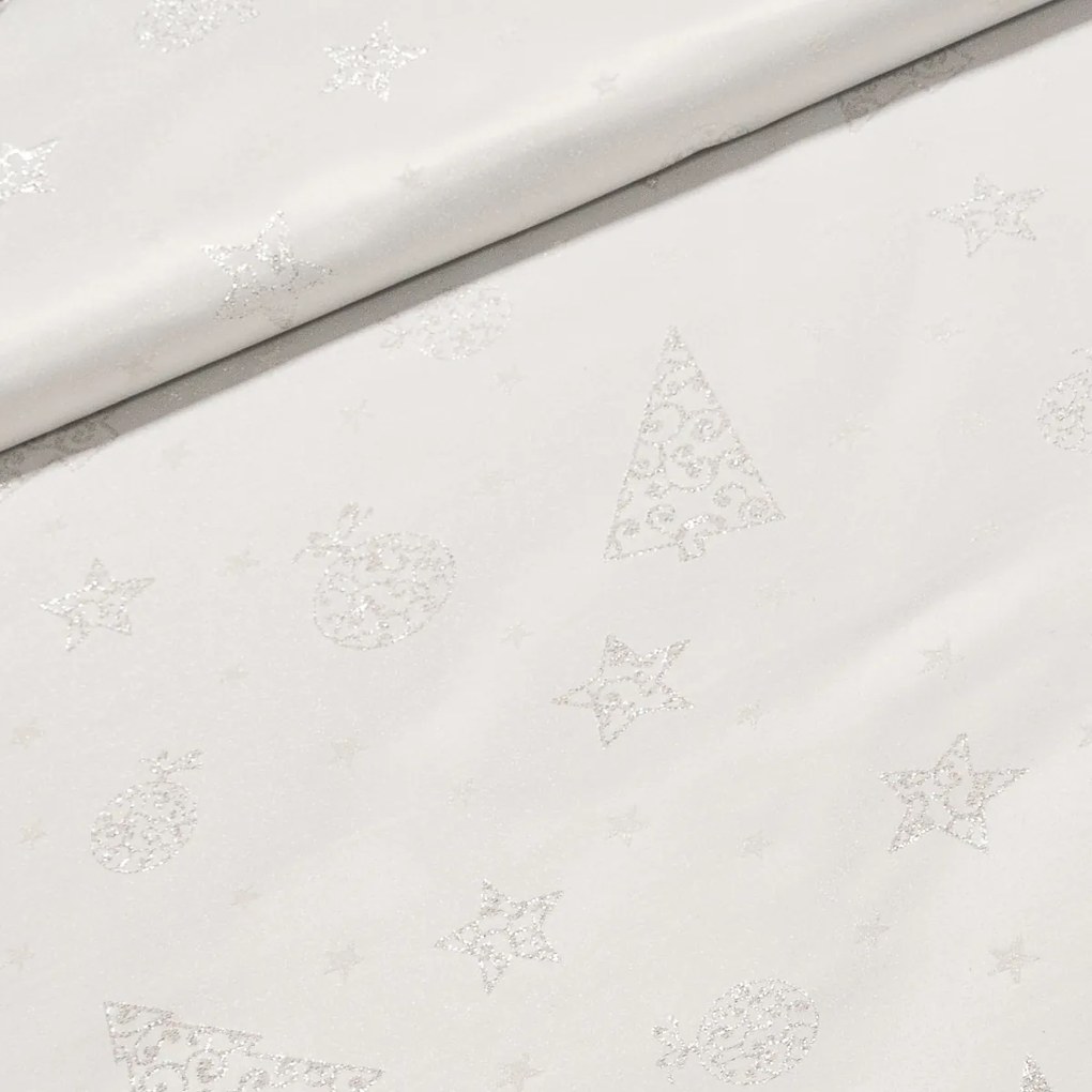 Směsové plátno vánoční DESEOS COOR PLATA stříbrné stromečky, oboustranná, š.140cm (látka v metráži)
