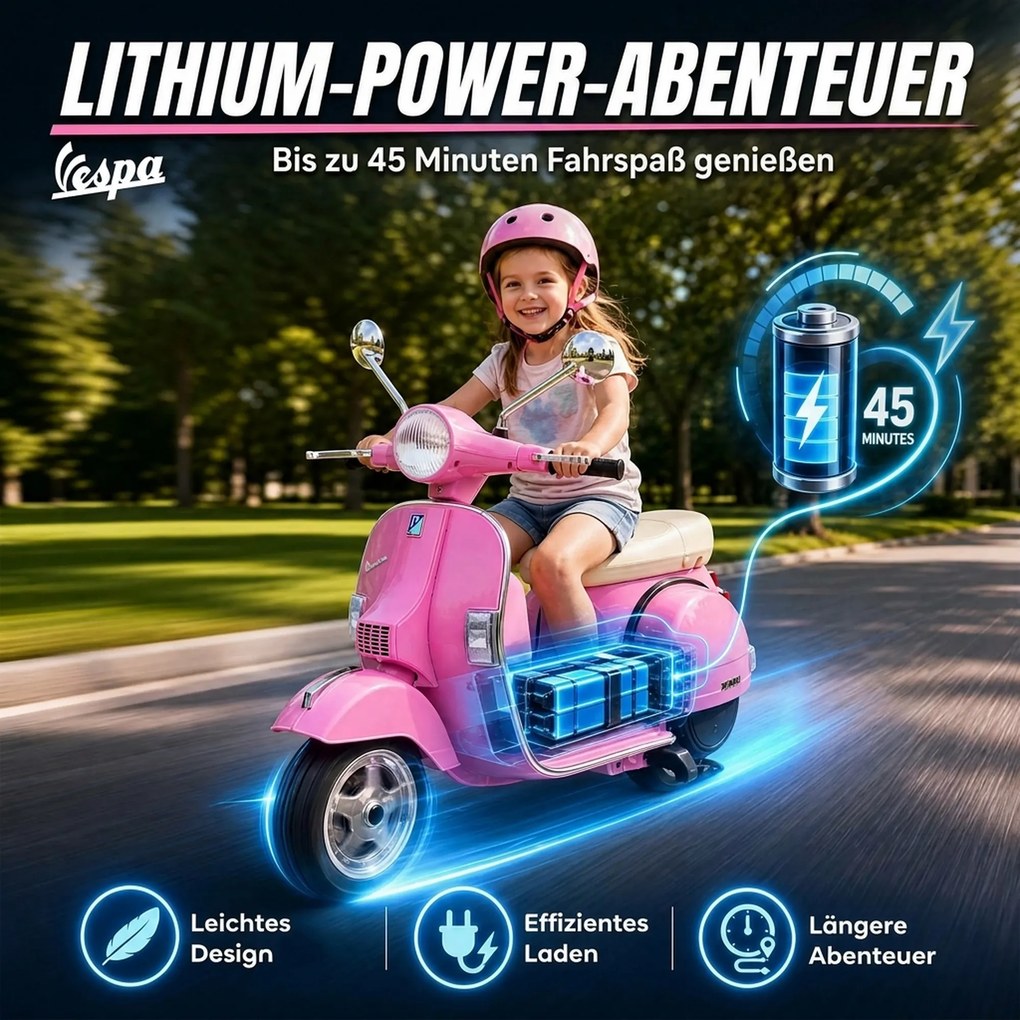 AIYAPLAY dětská elektrická Vespa PX150, Li-ion baterie, růžová