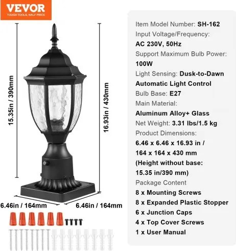 2 PC Soumrak do úsvitu Svítidlo na sloup venkovní lampy 390 mm Držák na sloup