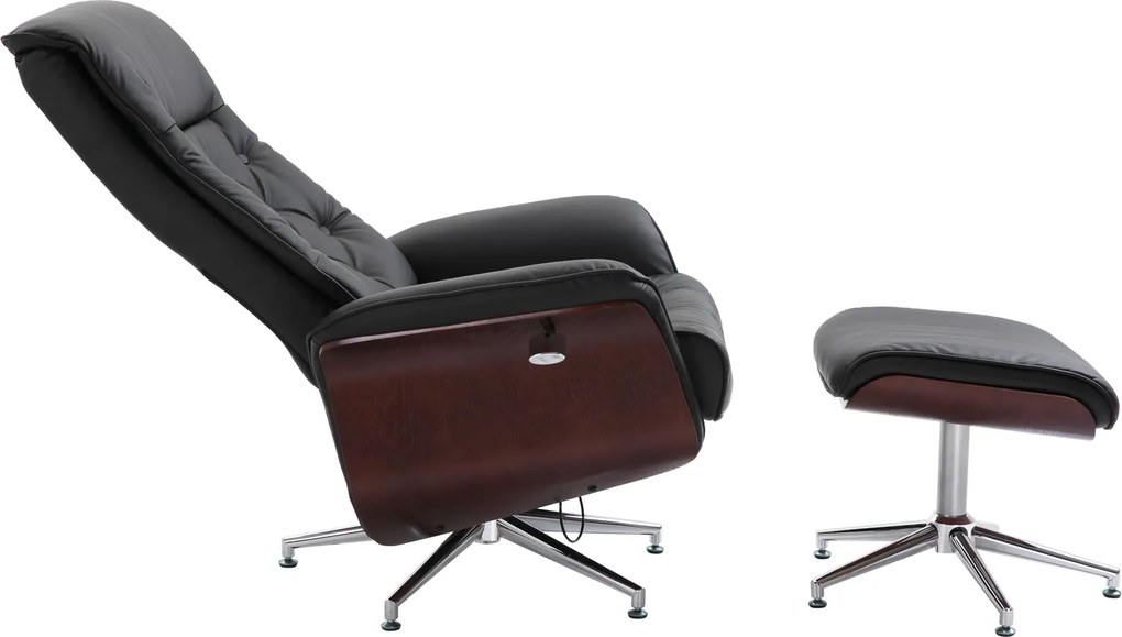 HOMCOM Relaxační křeslo s podnožkou - TV křeslo s čalouněním, 360° otočné, 145° nastavitelné, retro design Chesterfield, PU potah, dřevěné detaily, k…