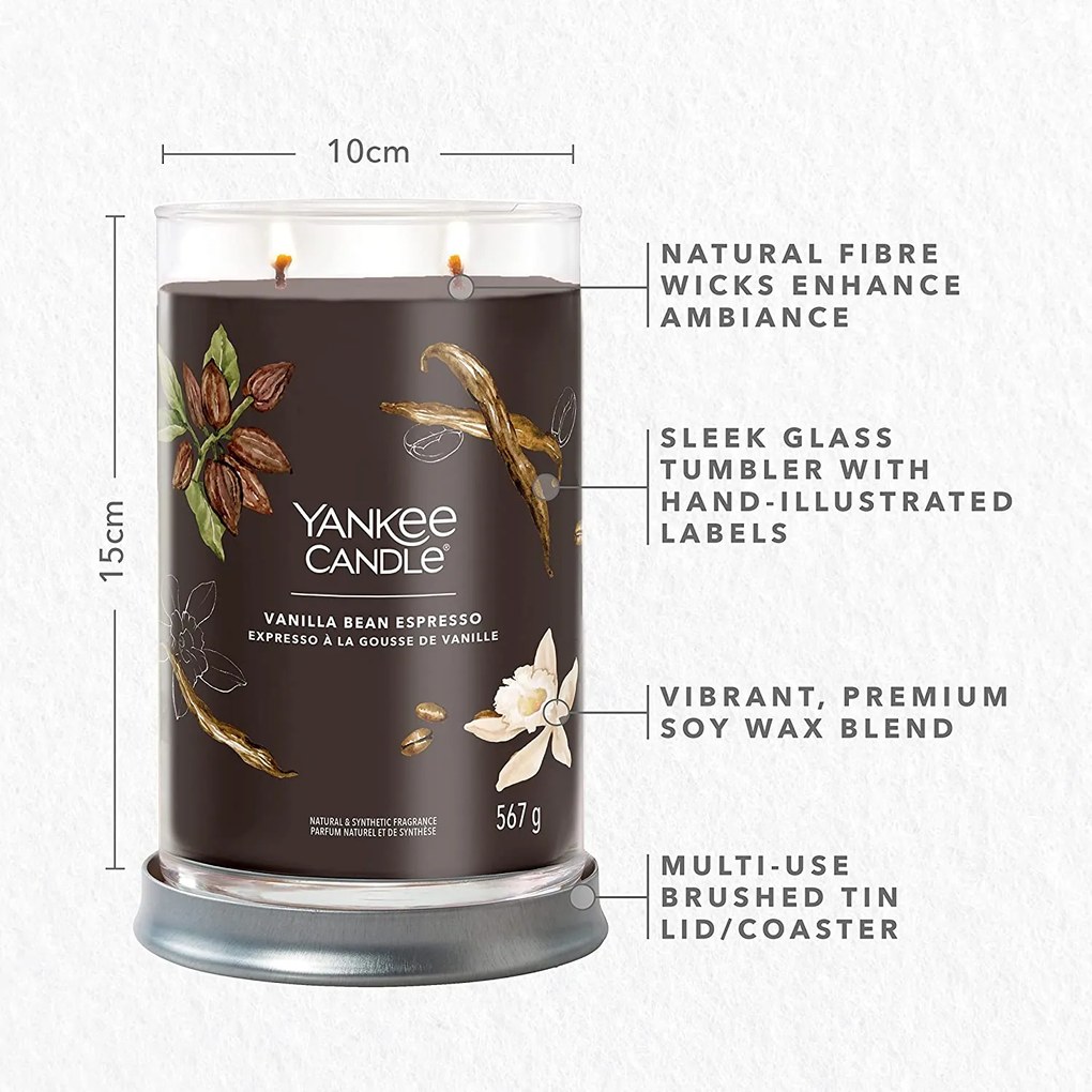 Yankee Candle vonná svíčka Signature Tumbler ve skle velká Vanilla Bean Espresso 567g