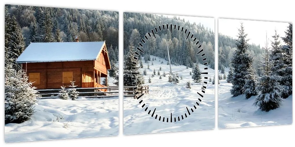 Obraz - Horská chata (s hodinami) (90x30 cm)