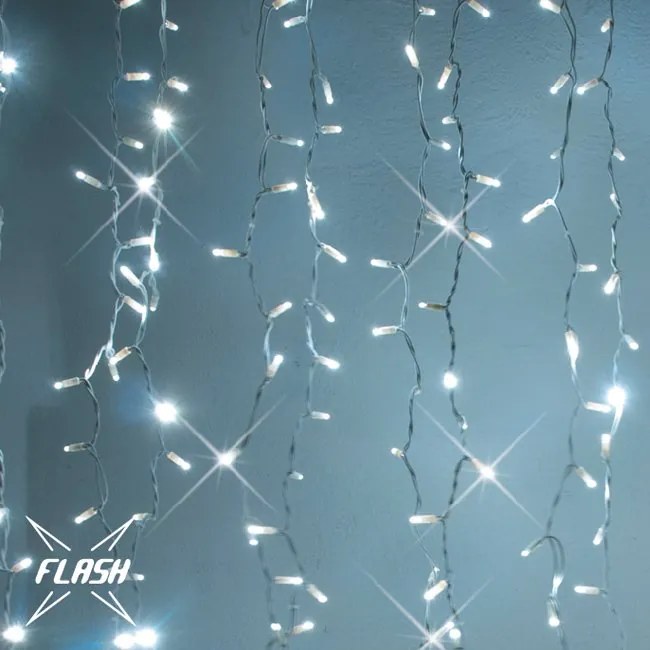 Easy Fix LED světelný závěs venkovní, 100 × 1200 cm, ledově bílá s FLASH, 1200 diod, bílý kabel, IP67, prodlužovací