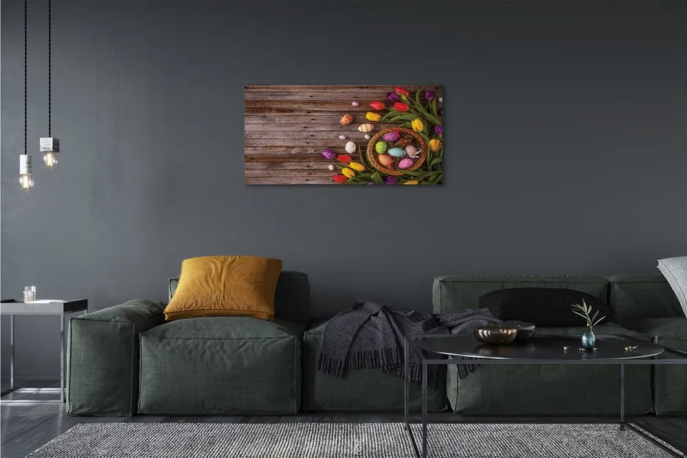 Obrazy na plátně Vajíčka tulipány desky 120x60 cm