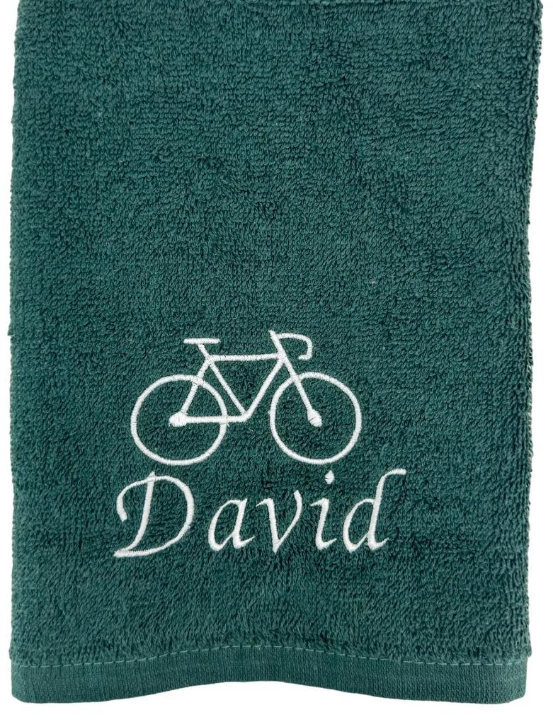 Ručník Cyklistické kolo s vlastním jménem nebo textem Barva: Tmavě zelená, Velikost ručníku: 50x100cm