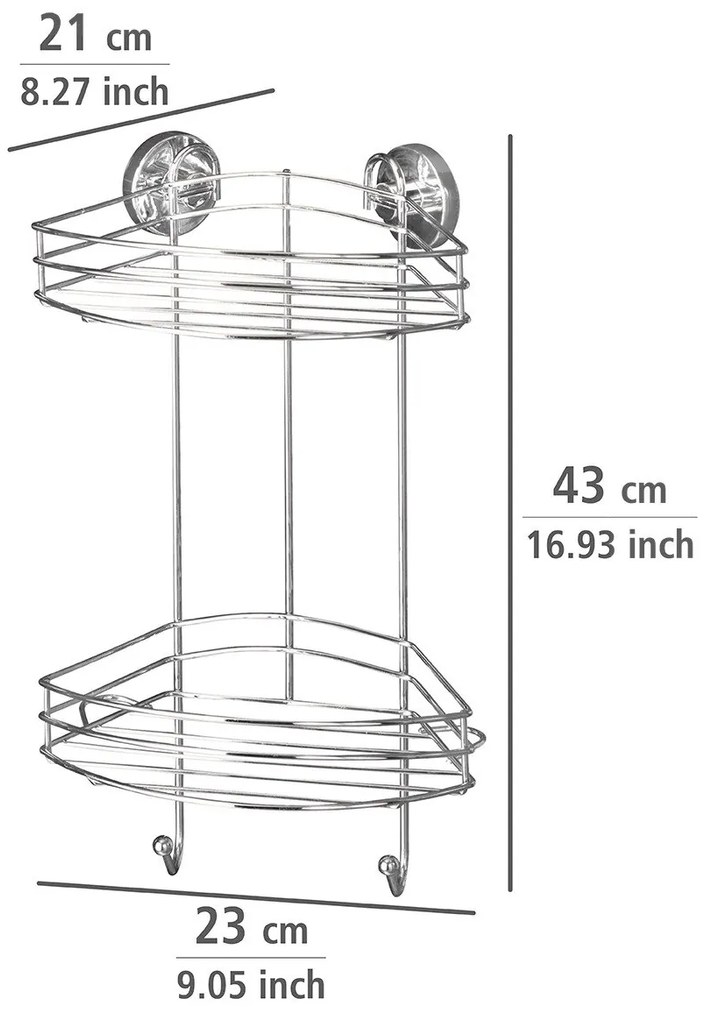 Koupelnová rohová police, Vacuum-Loc, 2 úrovně - chromovaná ocel, WENKO