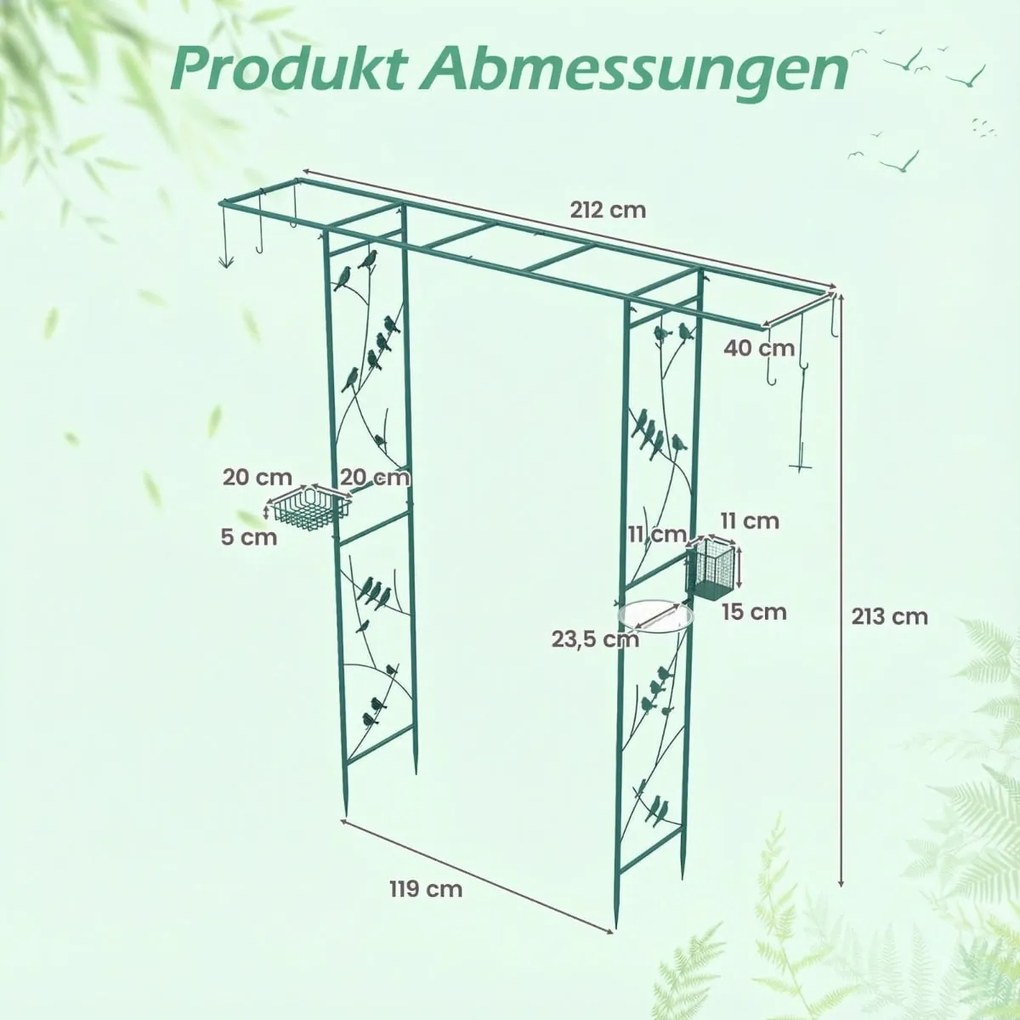 Costway 213 cm altánová krmná stanice robustní zahradní oblouk s miskou na vodu