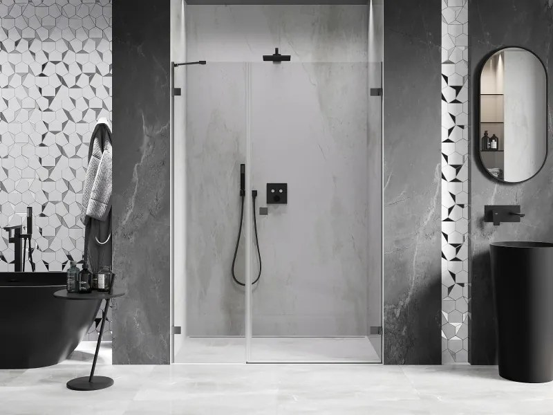 Mexen Lunar-B, pravé otočné sprchové dveře 120 cm, 8mm čiré sklo, grafitový profil, 832S-120-050-95-00-P