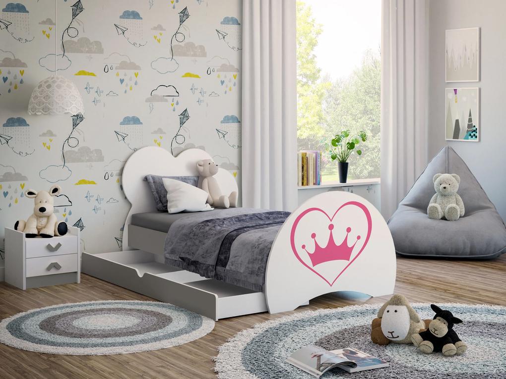 Svět pokojů MRÁČEK Dětská postel s obrázkem - SRDCE / KORUNKA Barva: Světle modrá, Úložný prostor: ANO, Rozměr: 160x80 cm