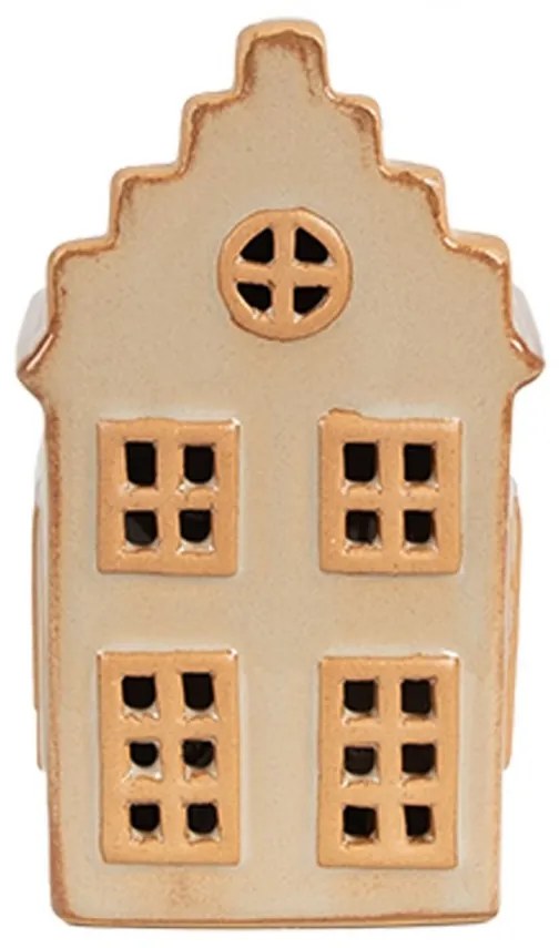 Béžový porcelánový svítící domek - 6*6*11 cm