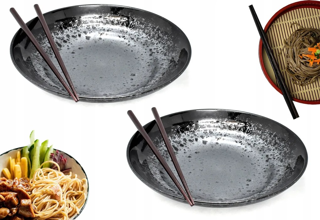 Sada 2 talířů s tyčinkami na japonské těstoviny Soba Koge 23 cm