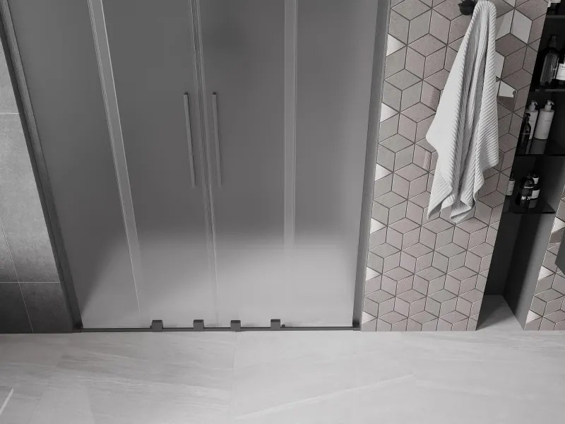Mexen Velar L Duo, posuvné sprchové dveře do otvoru 140 cm, 8mm sklo námraza, grafit broušený, 871-140-003-32-66