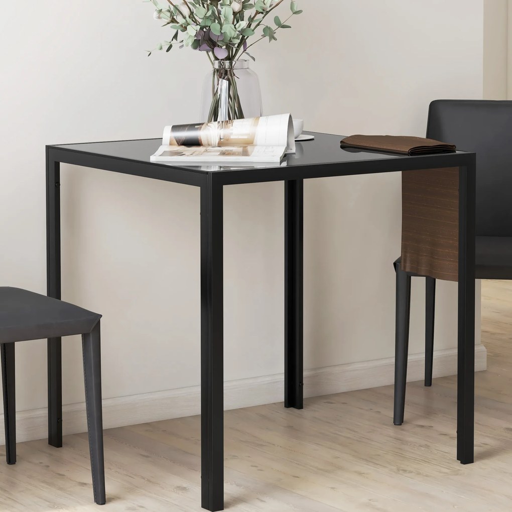 HOMCOM Jídelní stůl 75 x 75 cm, Čtvercový kuchyňský stůl pro 4 osoby, Jídelní stůl s tvrzeným sklem a kovovými nohami, Moderní stůl do kuchyně, jídel…