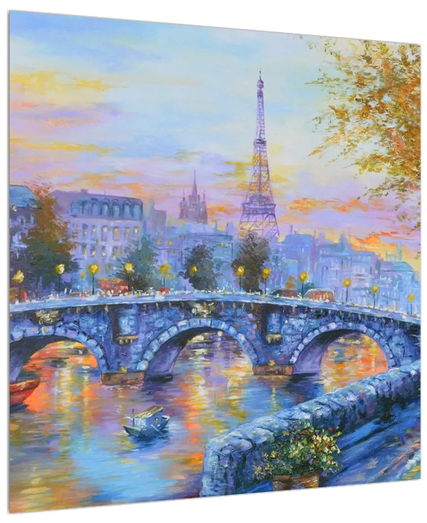 Obraz malované krajiny s Eiffelovou věží (50x50 cm)