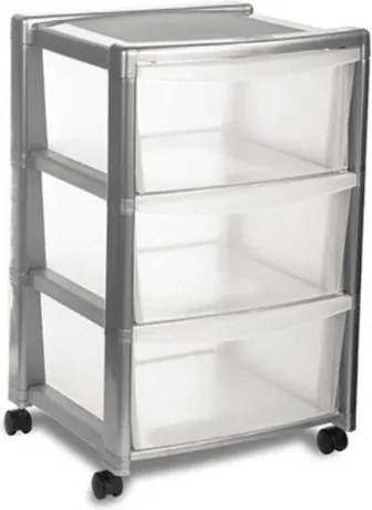 STEFANPLAST Úložný regál Libera, 3 zásuvky, stříbrný