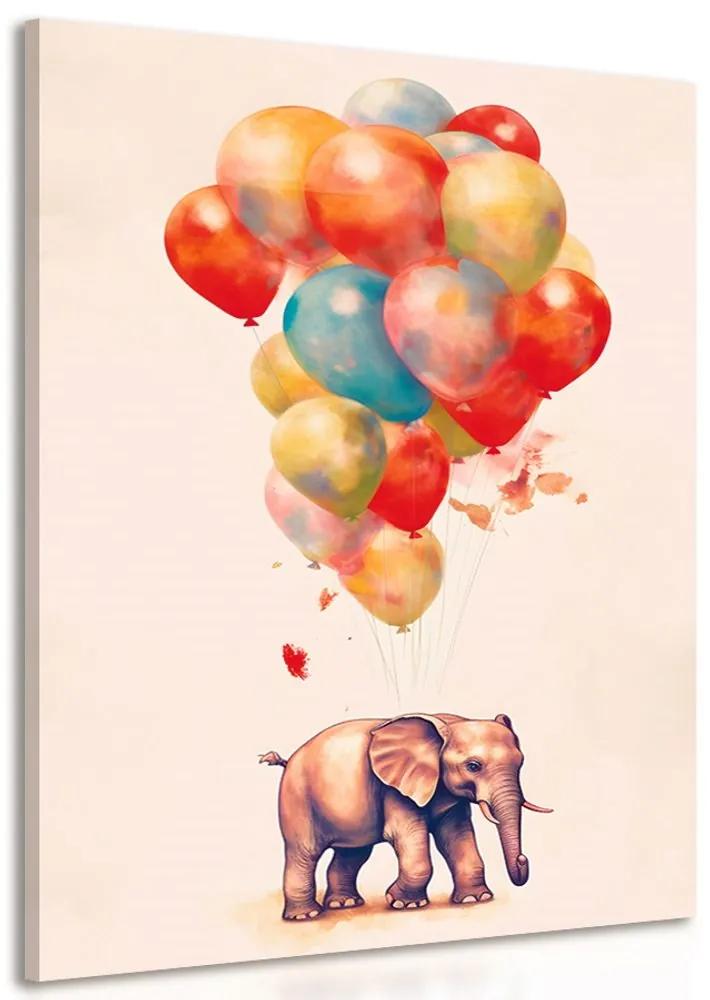 Obraz zasněný slon s balony - 40x60