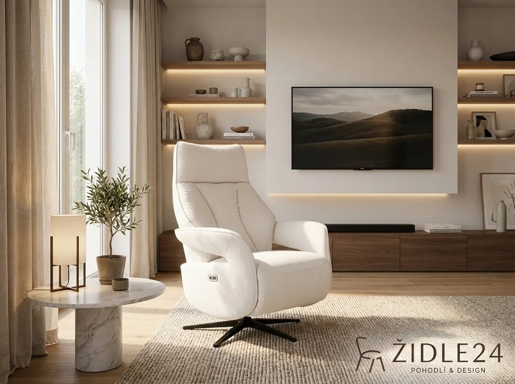 Elektrické polohovací TV křeslo VALIMO - krémová látka