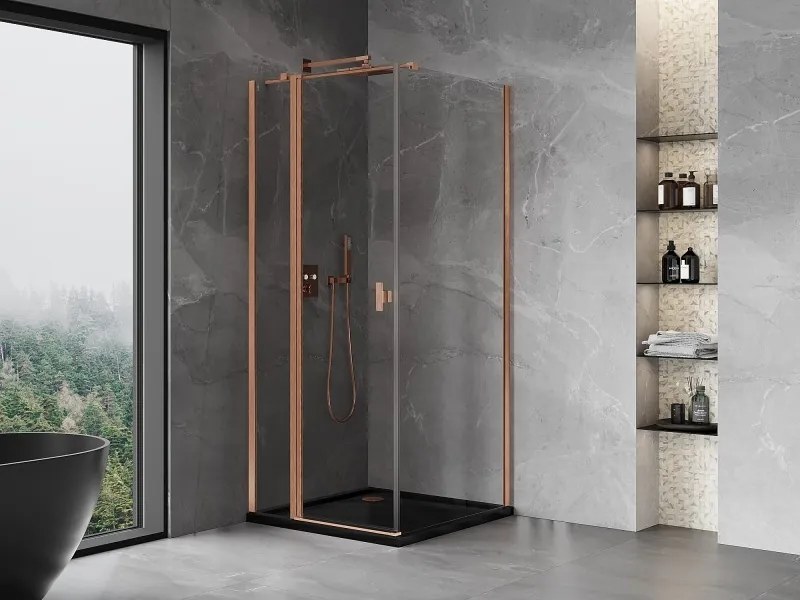 Mexen Mist T, sprchový kout s křídlovými dveřmi, 110 x 110 cm, 8mm čiré sklo, měděný profil, 8A4T-110-110-65-00