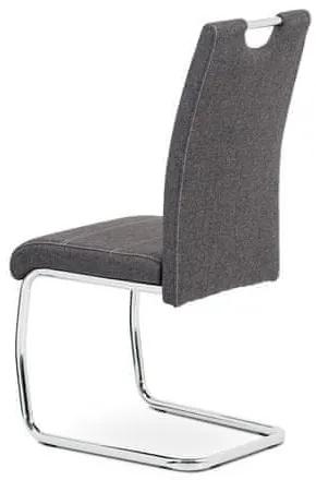Autronic Moderní jídelní židle Jídelní židle, šedá látka, bílé prošití, kov chrom (HC-482 GREY2)