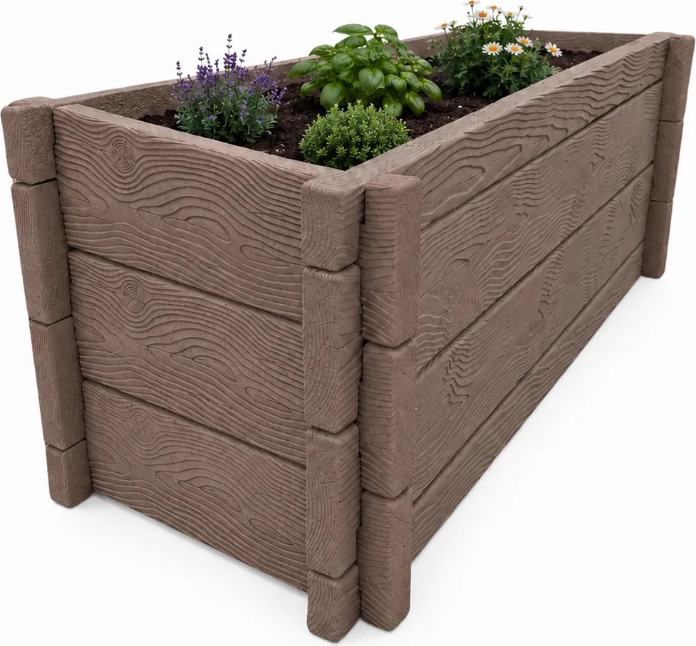 Báča Beton Betonový vyvýšený záhon - imitace dřeva 136 x 80 cm Výška záhonu: 75 cm, Barva záhonu: Hnědá