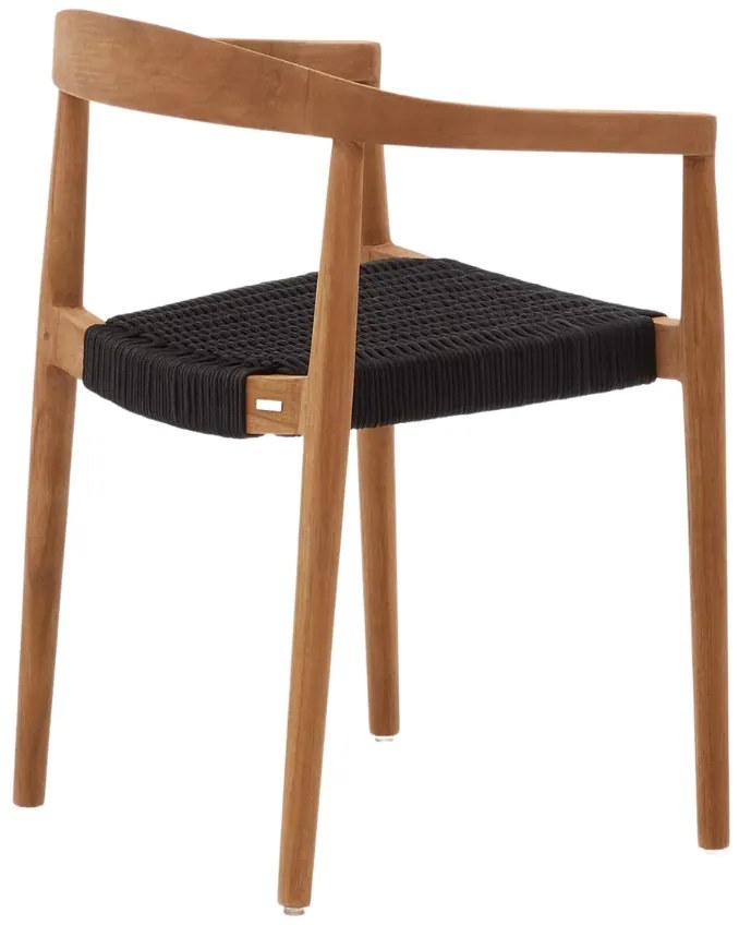Teaková zahradní židle Kave Home Ydalia s tmavým pleteným sedákem
